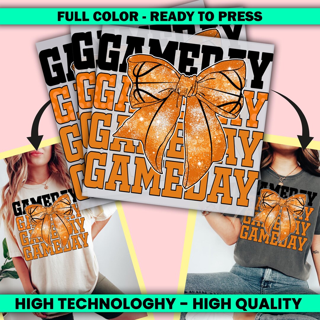 Game Day Basketball Design DTF Transfer, Basketball Coquette Bow Ready ...