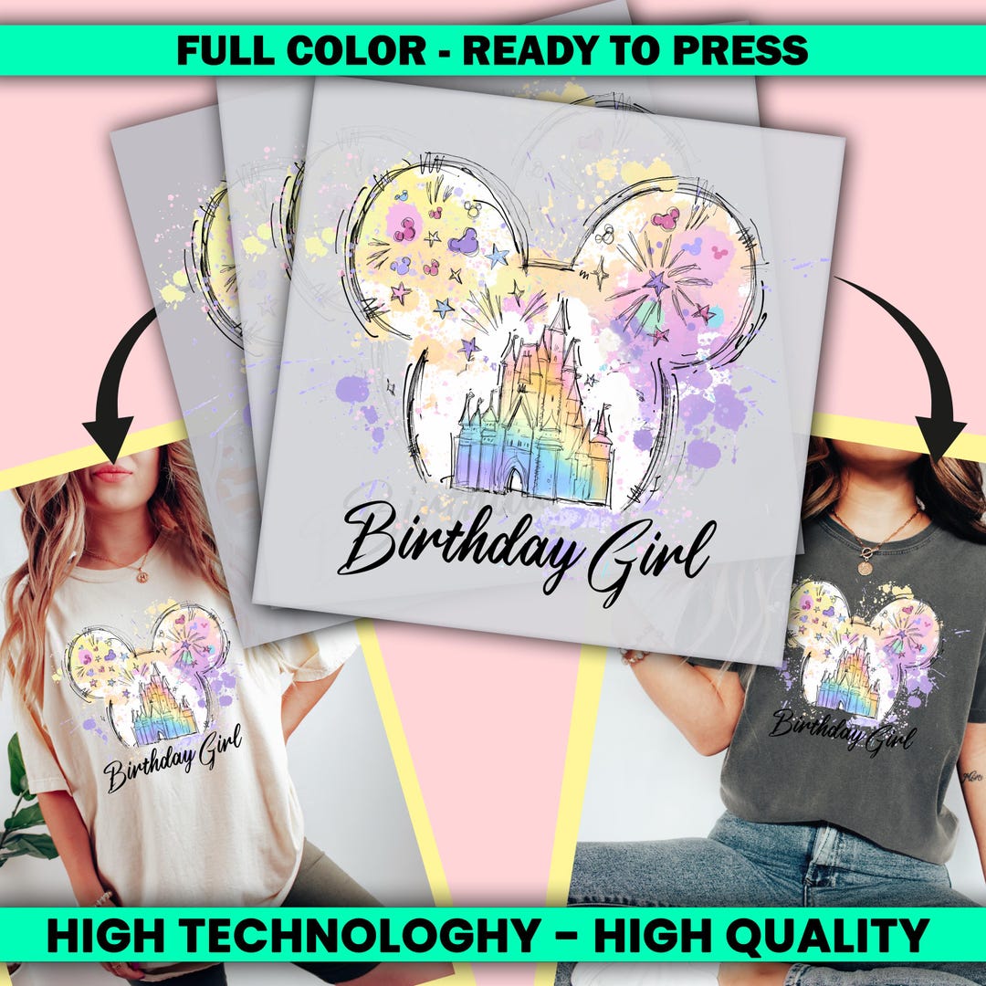 Mickey Mouse Birthday Girl DTF Transfer, Ready to Press, Personalized ...