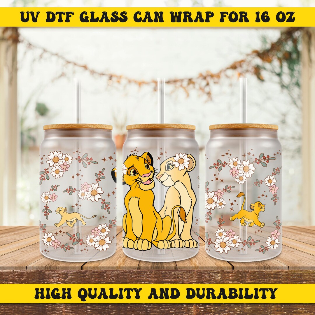 16oz UV Dtf Disney Simba and Nala Characters, Ready to Apply Cup Wrap ...