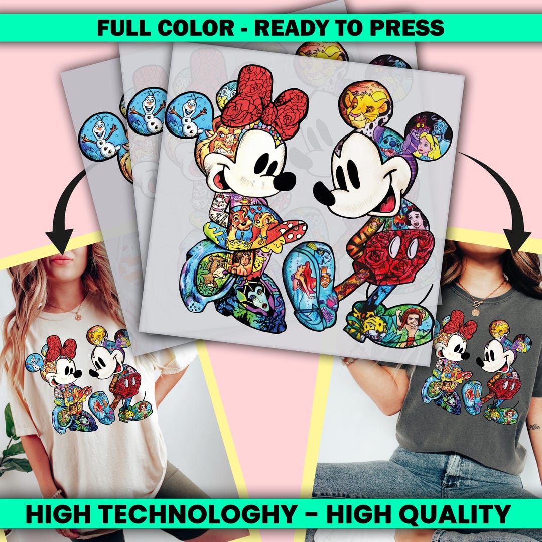 Love Mickey and Minnie Mouse DTF Transfer, Ready to Press, Personalized ...