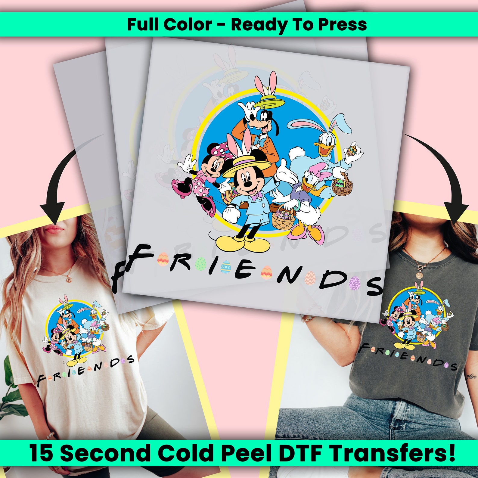 Disney Mickey Mouse Minnie Mouse DTF Transfer, Ready to Press ...