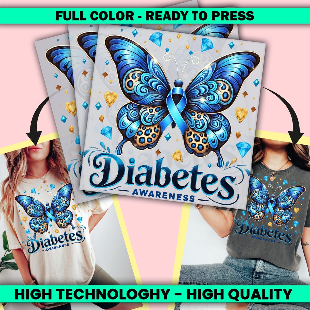 Butterfly Diabetes Transfer - Blue Ribbon Awareness Design Ssco4600 - Etsy