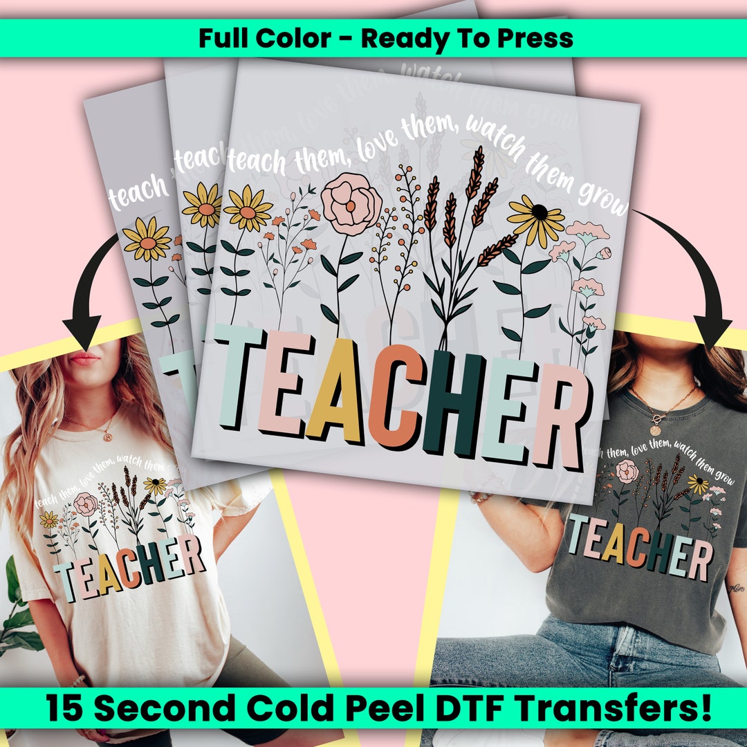 Teacher Flower DTF Transfer, Ready to Press, Personalized DTF Transfers ...