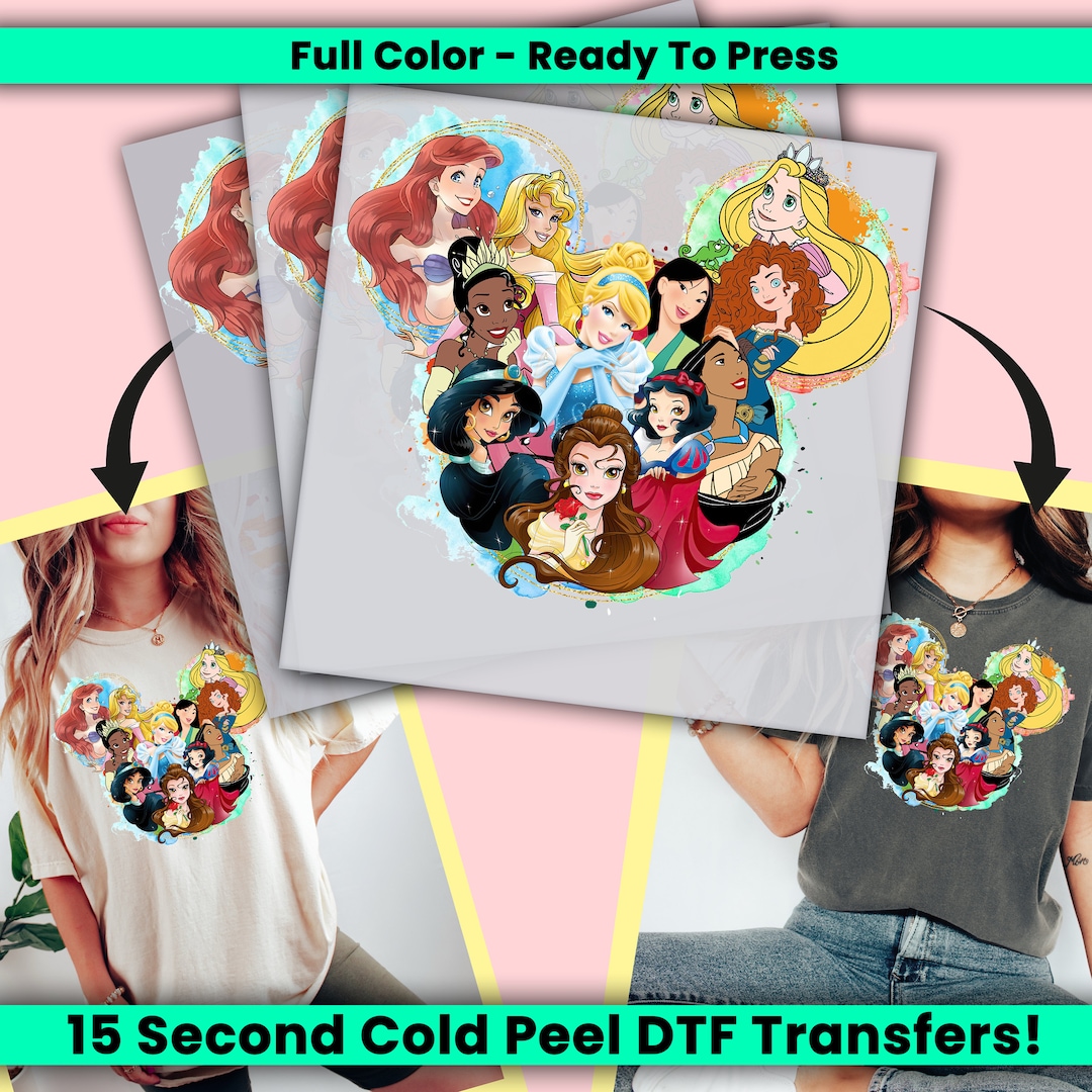 Disney Princess DTF Transfer, Ready to Press, Disneyworld Personalized ...