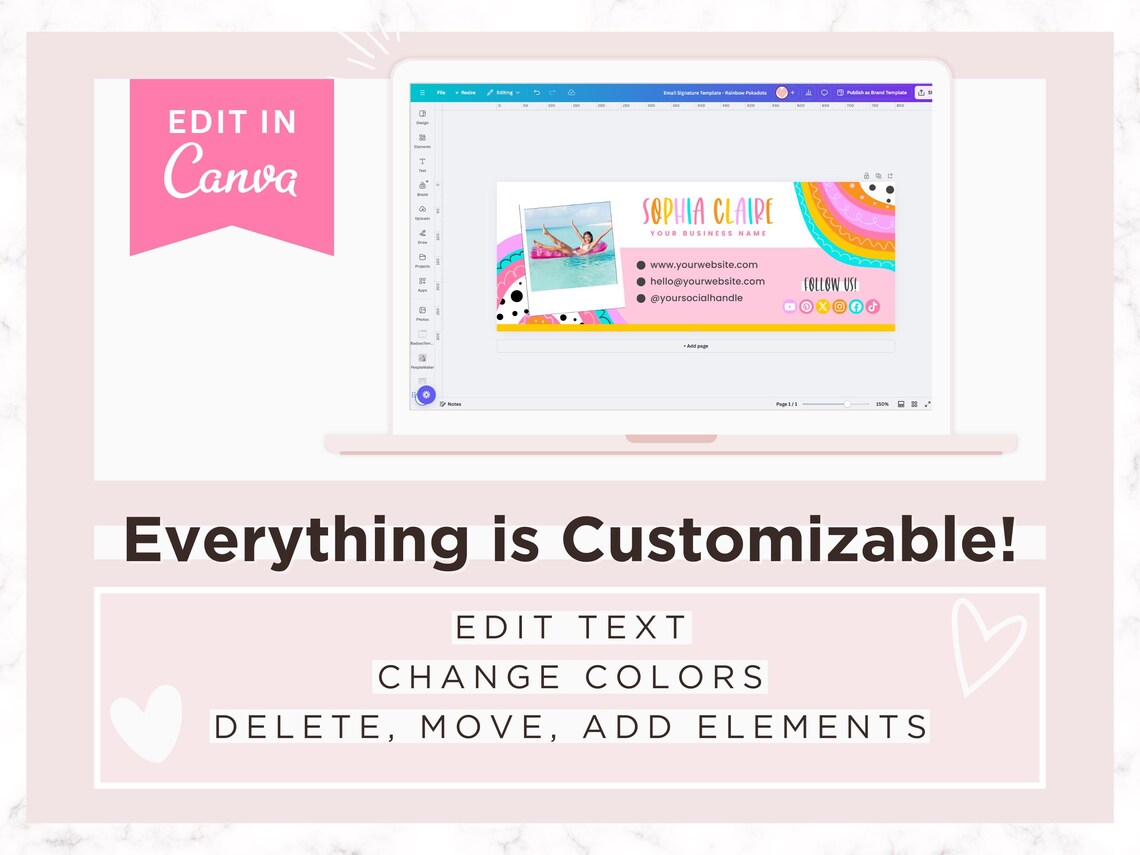 Pink Email Signature Template Canva | Cute Email Signature for Teacher ...