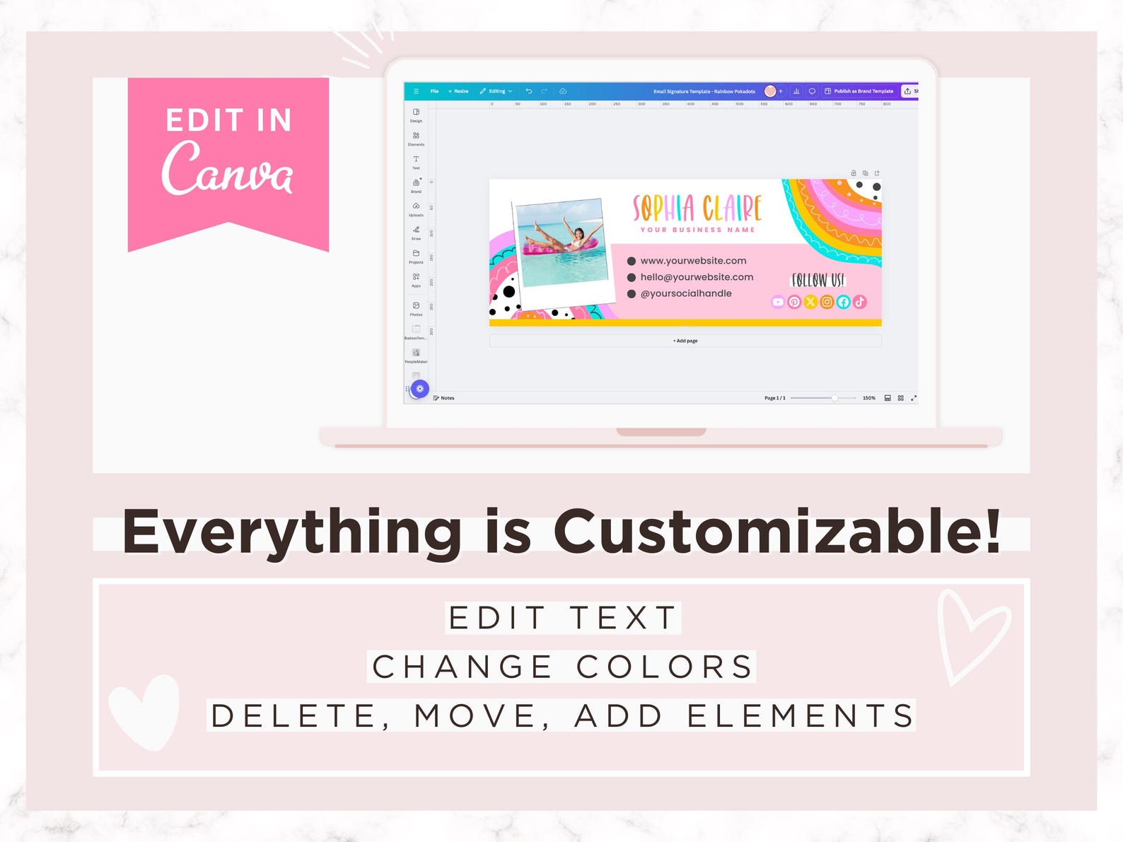 Pink Email Signature Template Canva | Cute Email Signature for Teacher ...