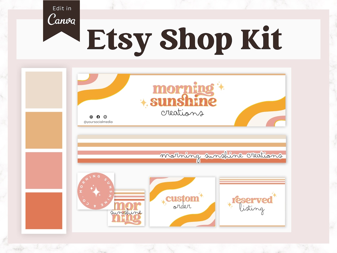 Boho Etsy Banner Template Canva - Etsy Shop Kit - Orange Etsy Shop ...