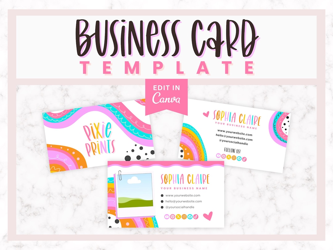 Girly Business Card Template, Cute Canva Business Card Template, Fun ...