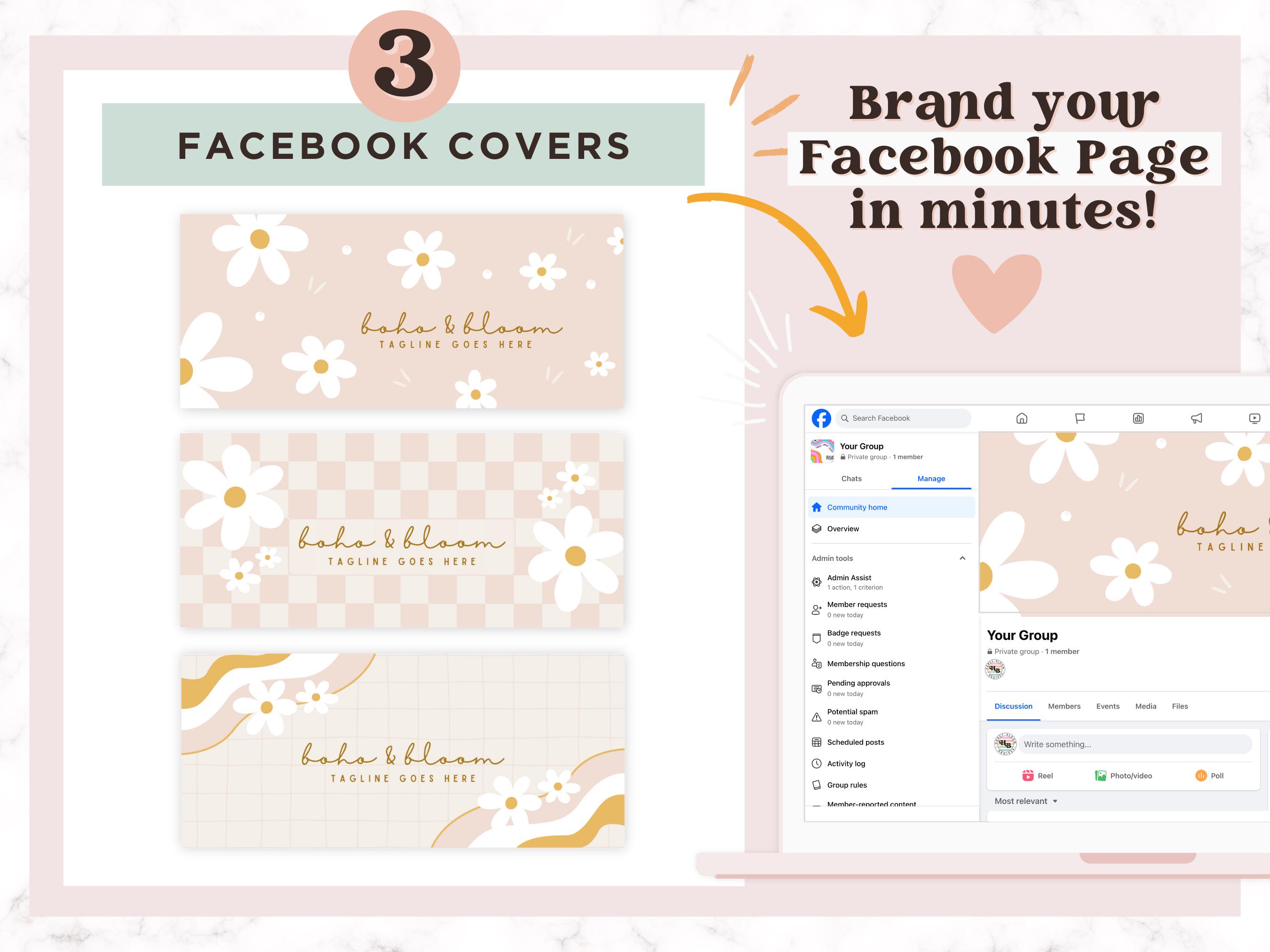 Daisy Facebook Cover Template, Business Facebook Group Cover, Flower ...