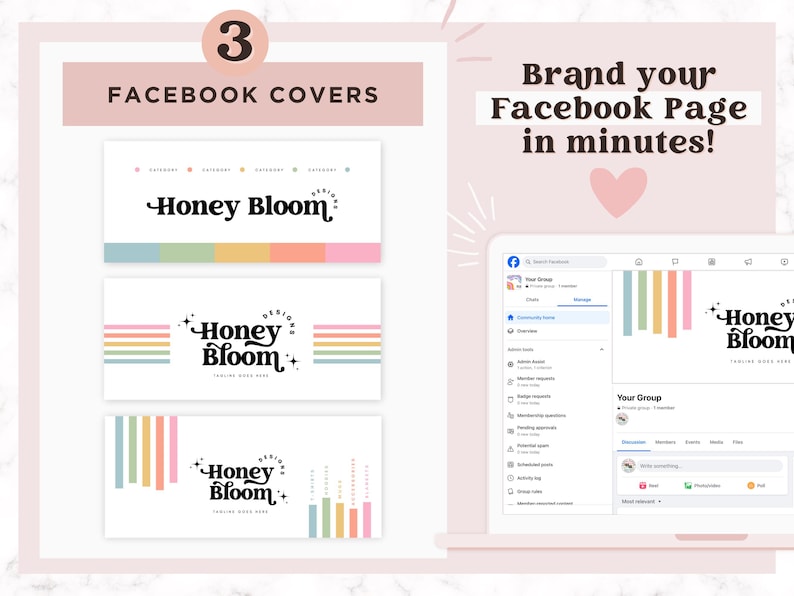 Retro Facebook Cover Template, Rainbow Business Facebook Group Cover ...
