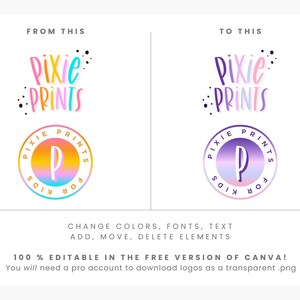 Colorful Logo Design Template, Canva Logo Design Girly, Pink Logo Branding Kit, Rainbow Editable ...