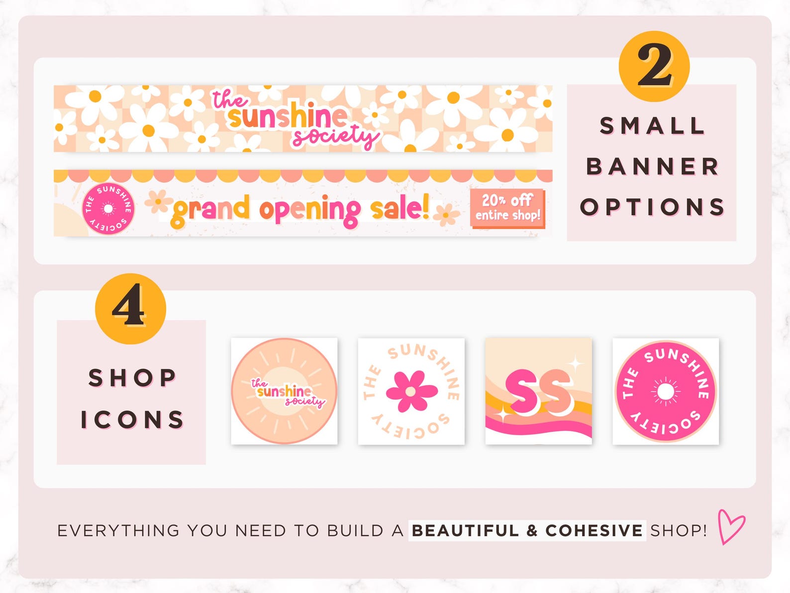 Etsy Shop Kit Pink, Cute Etsy Shop Banner Summer Colors, Fun Bright Etsy Branding Kit, Floral ...