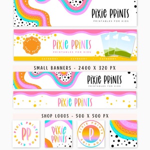 Colorful Etsy Shop Kit Rainbow, Pink Etsy Branding Kit, Fun Etsy Shop ...