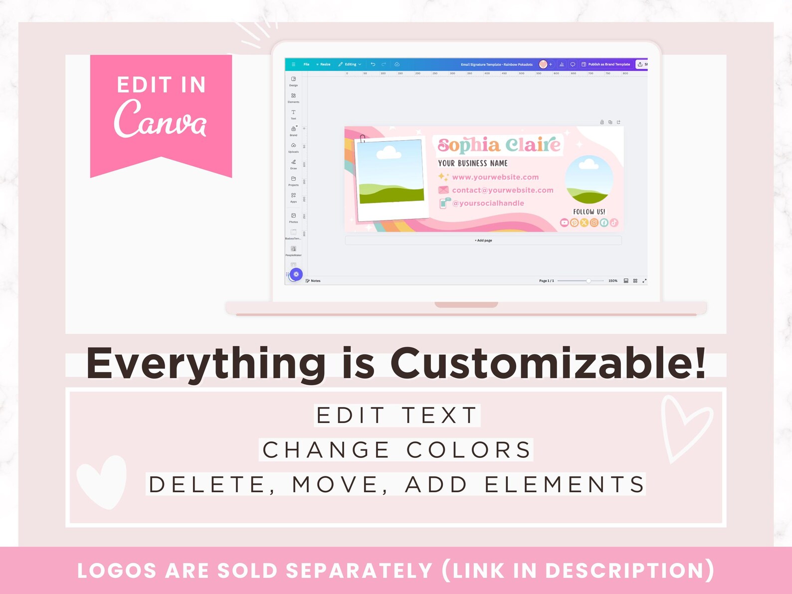 Cute Email Signature Template, Pink Canva Email Template, Boho Email ...
