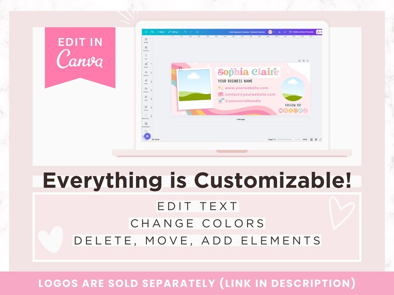 Cute Email Signature Template, Pink Canva Email Template, Boho Email ...