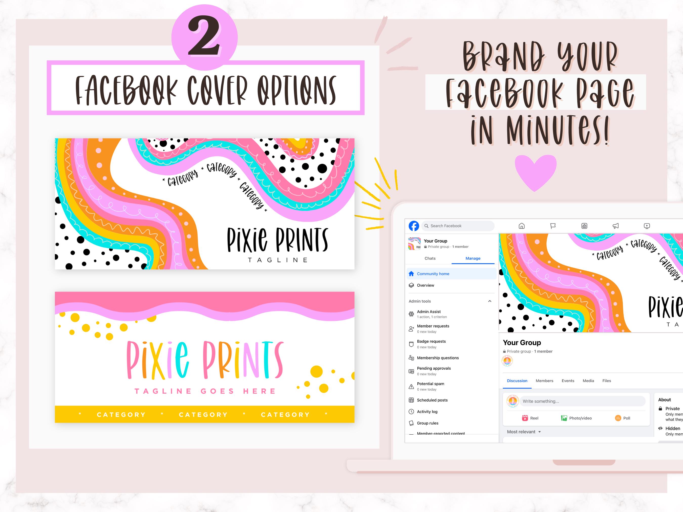 Colorful Facebook Cover, Pink Facebook Branding Kit, Fun Facebook ...