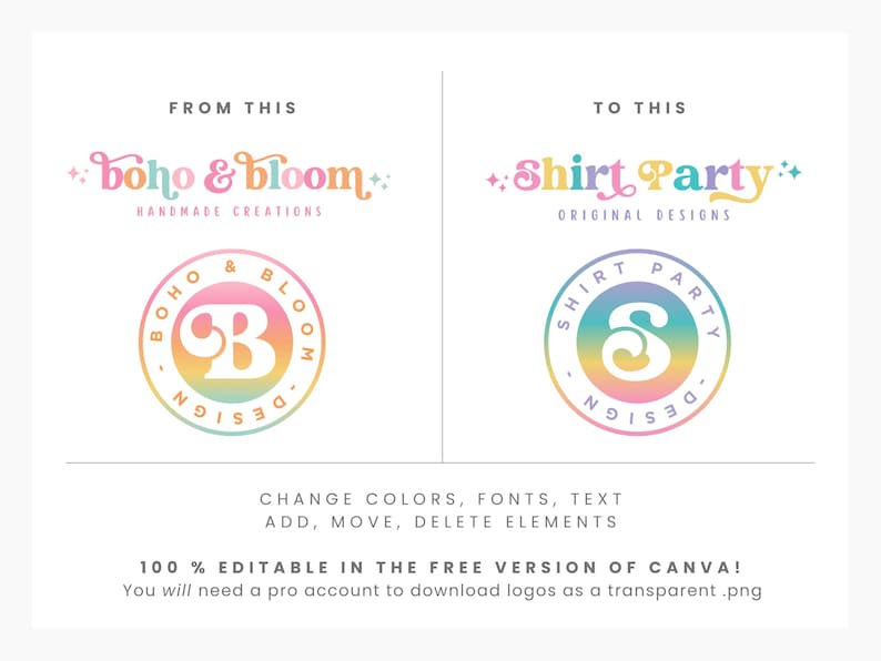 Rainbow Logo Design Canva, Cute Pastel Editable Logo Template, Colorful ...