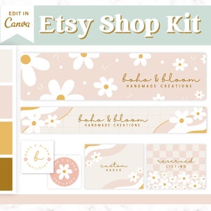 Daisy Etsy Shop Banner Pink, Floral Etsy Shop Kit, Neutral Etsy Banner ...