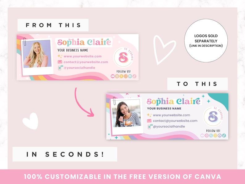 Cute Email Signature Template, Pink Canva Email Template, Boho Email ...