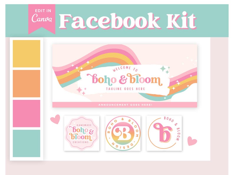 Pastel Facebook Cover Template, Business Facebook Group Cover, Rainbow ...