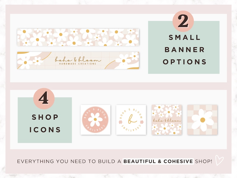 Daisy Etsy Shop Banner Pink, Floral Etsy Shop Kit, Neutral Etsy Banner ...