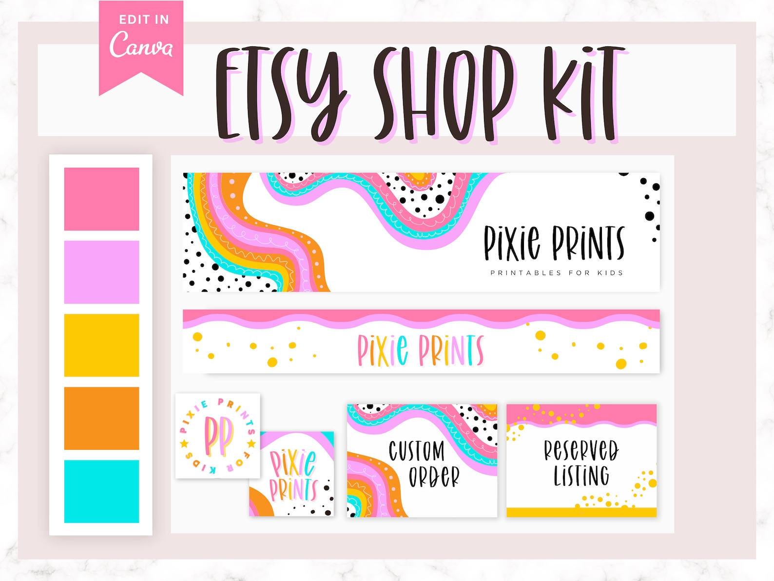 Colorful Etsy Shop Kit Rainbow, Pink Etsy Branding Kit, Fun Etsy Shop ...