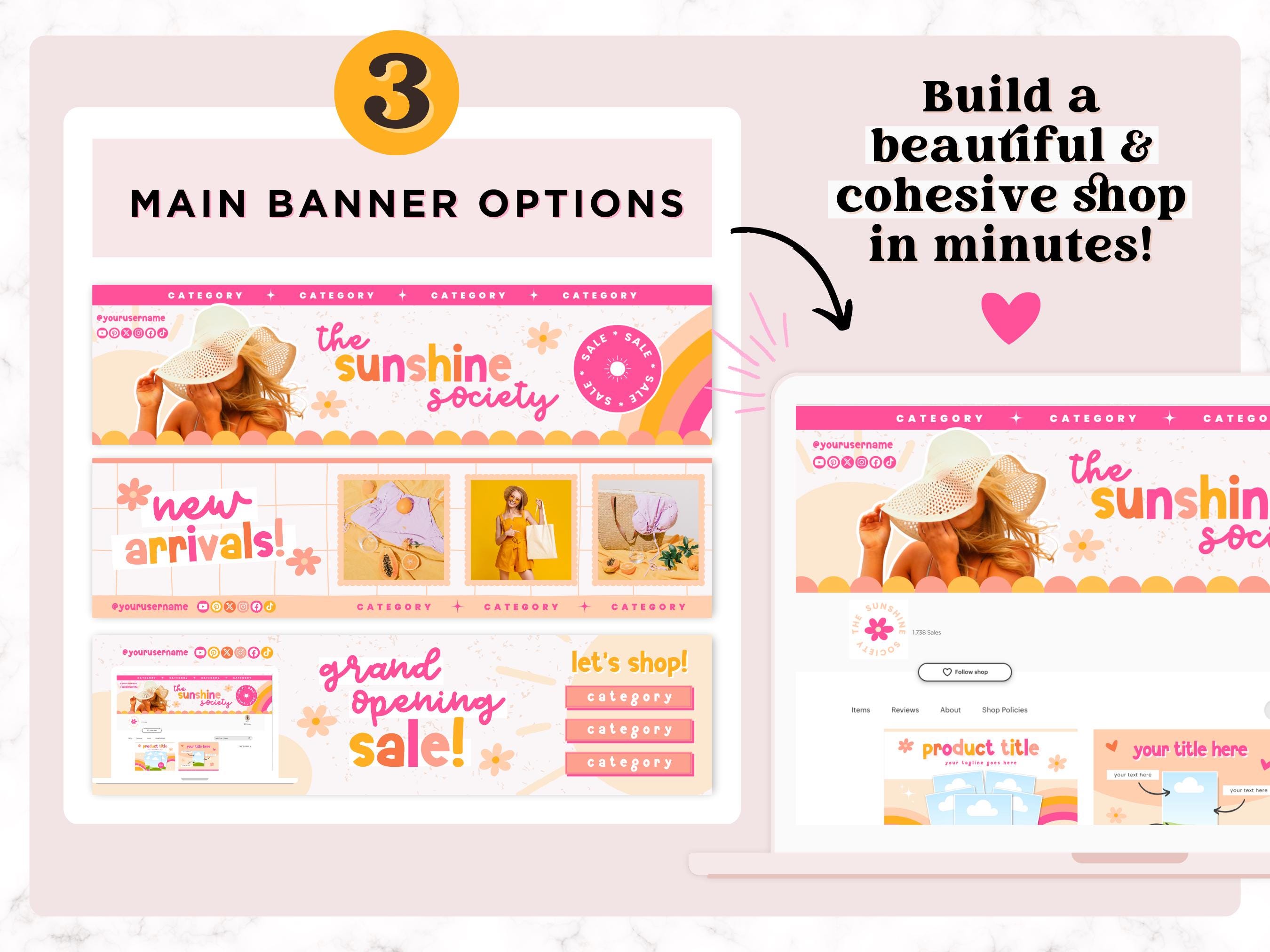 Etsy Shop Kit Pink, Cute Etsy Shop Banner Summer Colors, Fun Bright ...