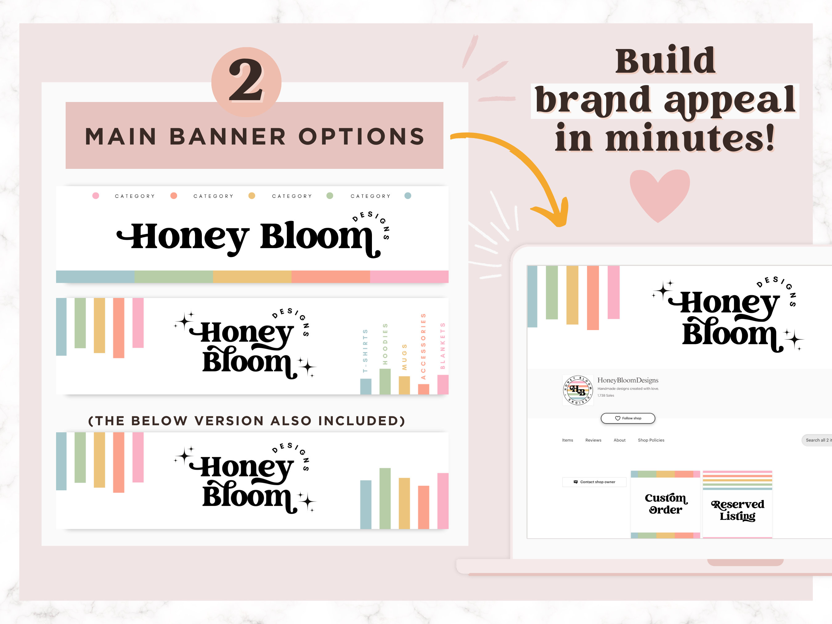 Rainbow Etsy Shop Kit Minimal | Etsy Banner Canva Template | Simple ...