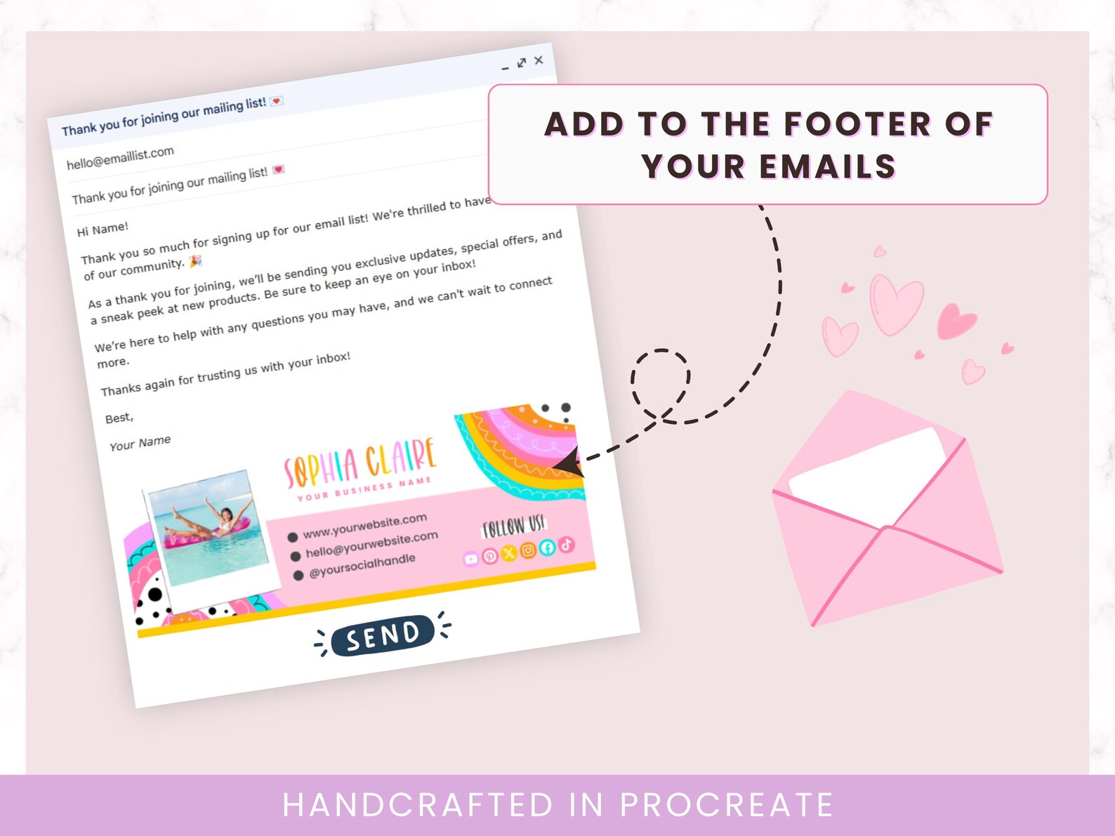 Pink Email Signature Template Canva | Cute Email Signature for Teacher ...