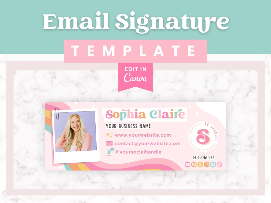 Cute Email Signature Template, Pink Canva Email Template, Boho Email ...
