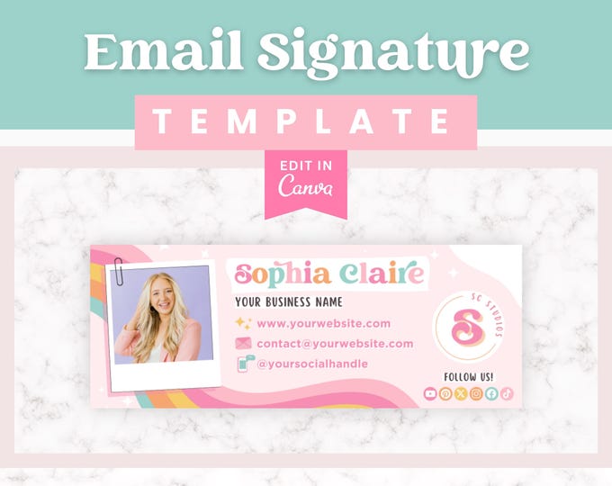 Rainbow Email Signature Template Canva - Small Business Email Design ...