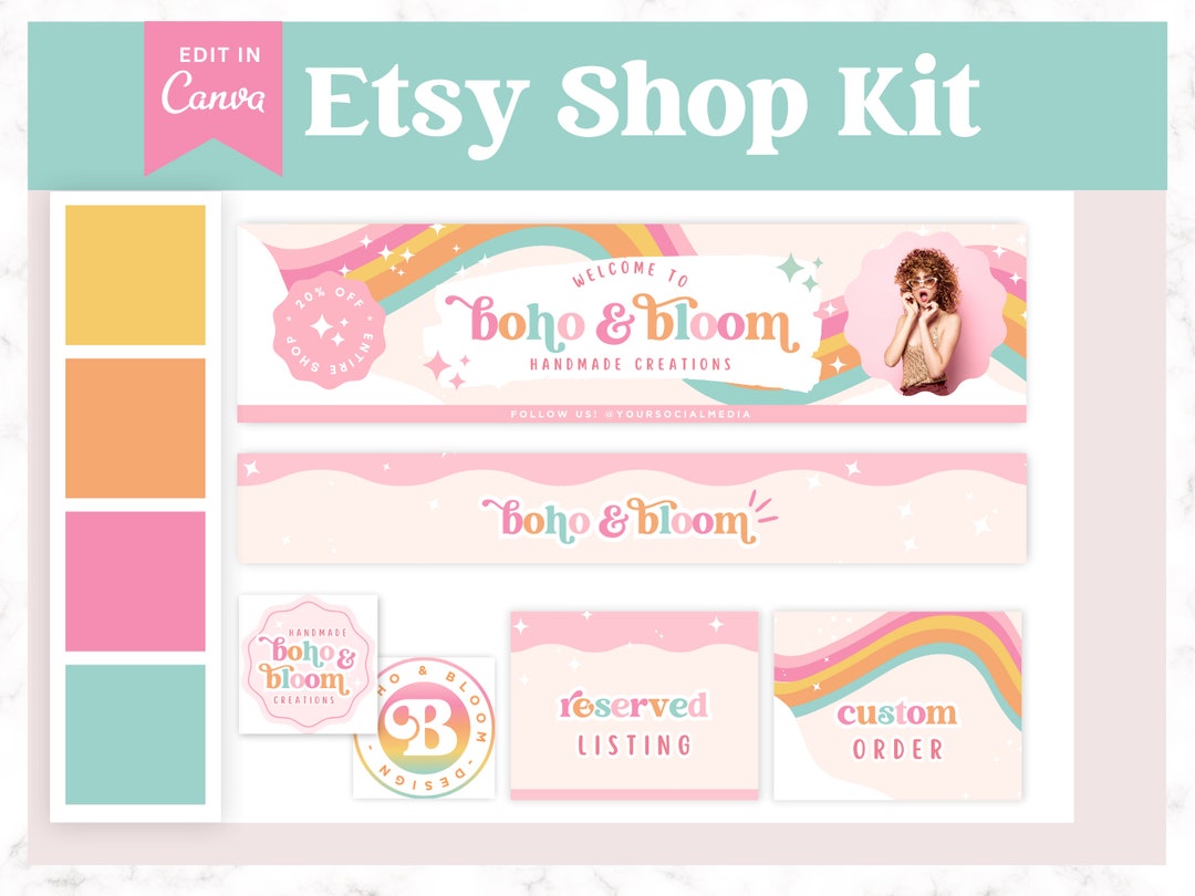 Rainbow Etsy Branding Kit Colorful, Etsy Shop Kit Pink, Fun Etsy Shop ...