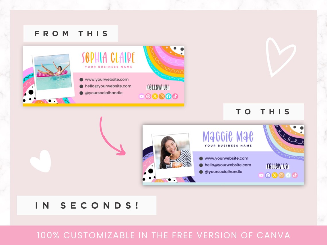 Pink Email Signature Template Canva | Cute Email Signature for Teacher ...