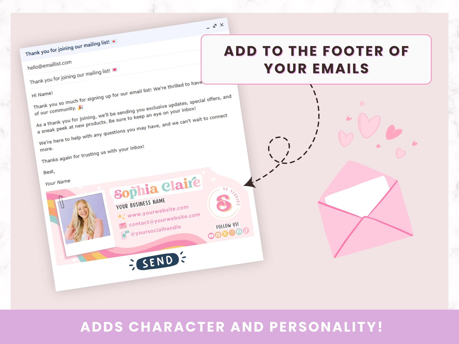 Cute Email Signature Template, Pink Canva Email Template, Boho Email ...