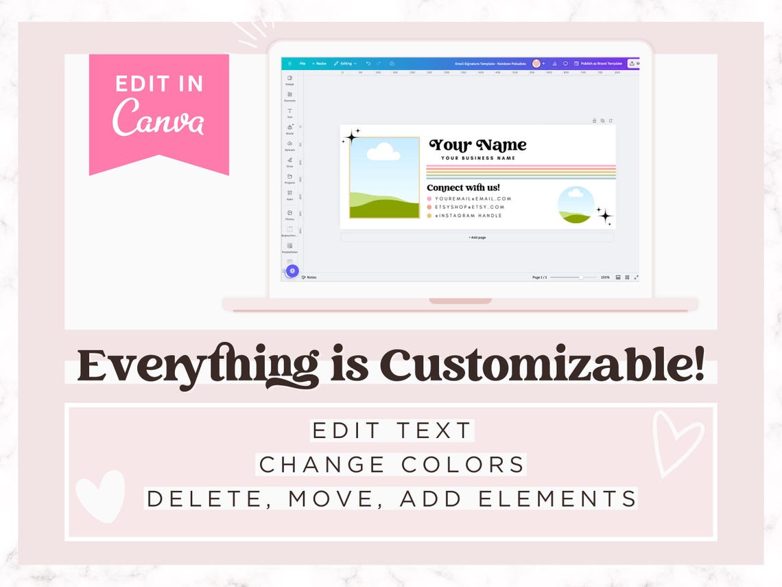 Rainbow Email Signature Template Canva | Minimal Email Signature With ...