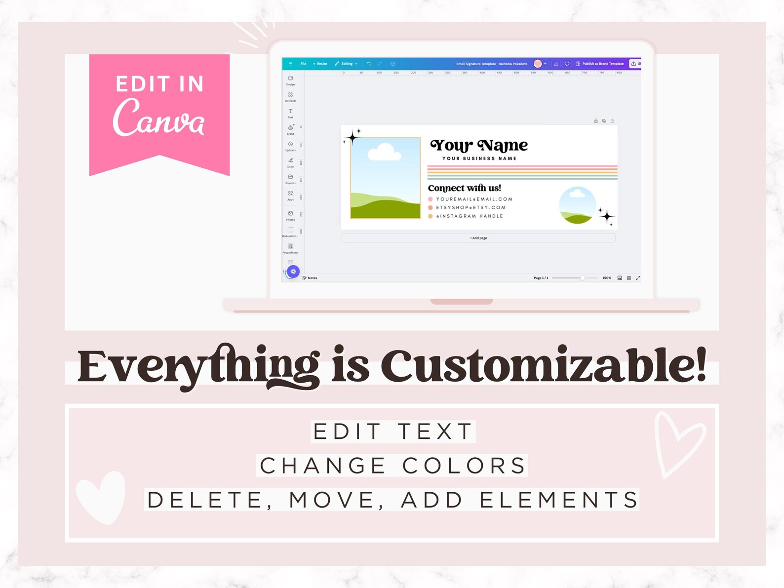 Rainbow Email Signature Template Canva | Minimal Email Signature With ...