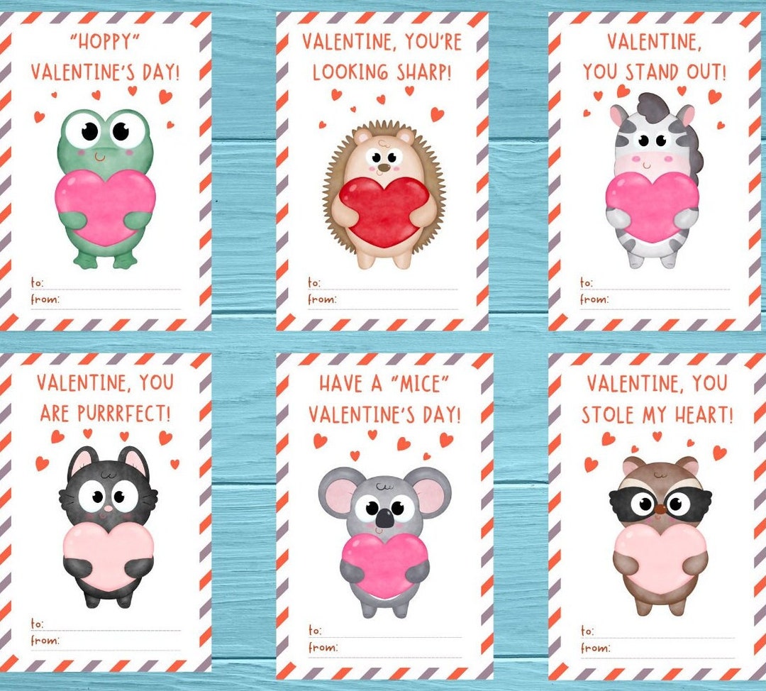 Cute Animals Valentine Cards - Etsy