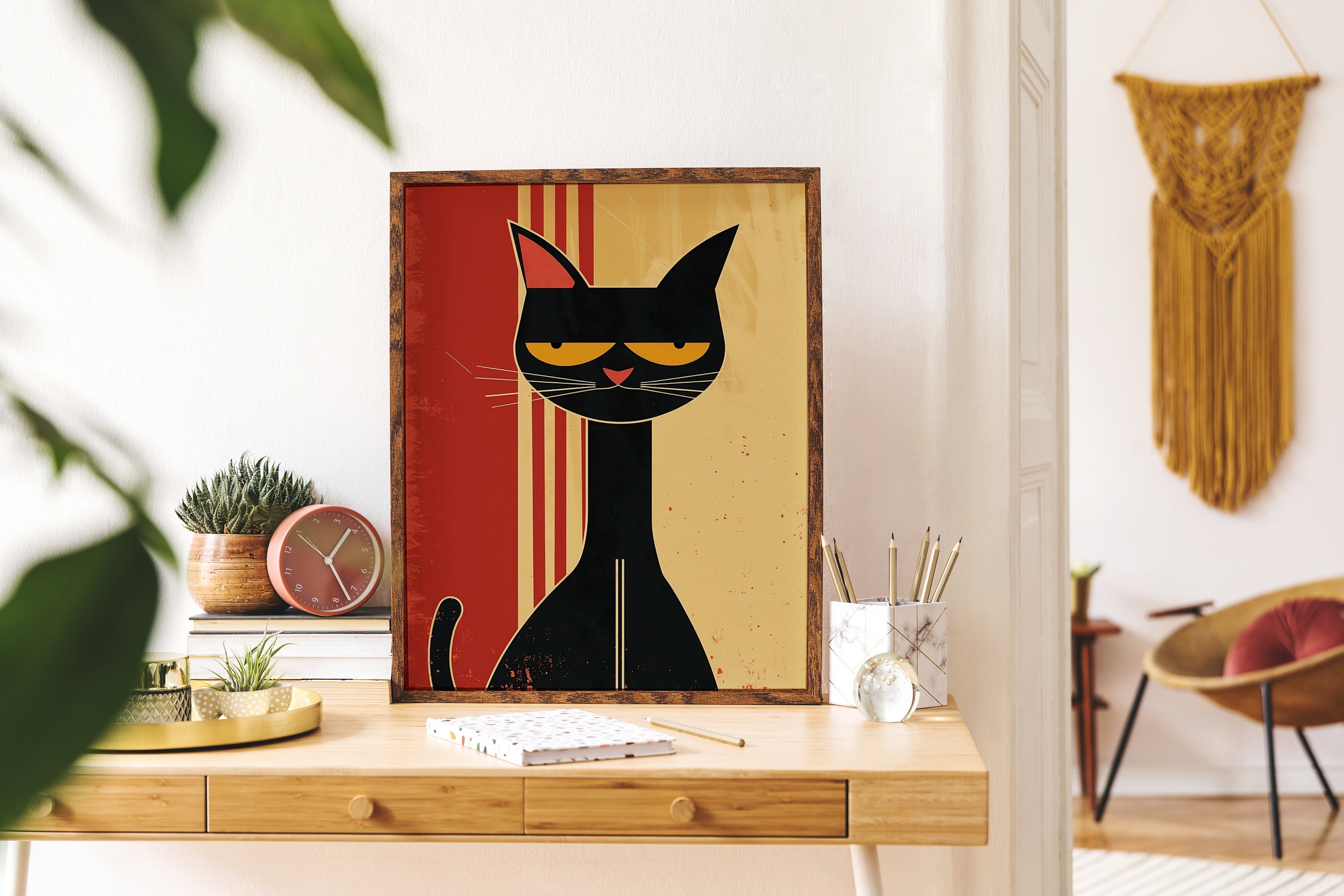 Retro Cat Poster Printable Art Wall Decor Funny Cat - Etsy