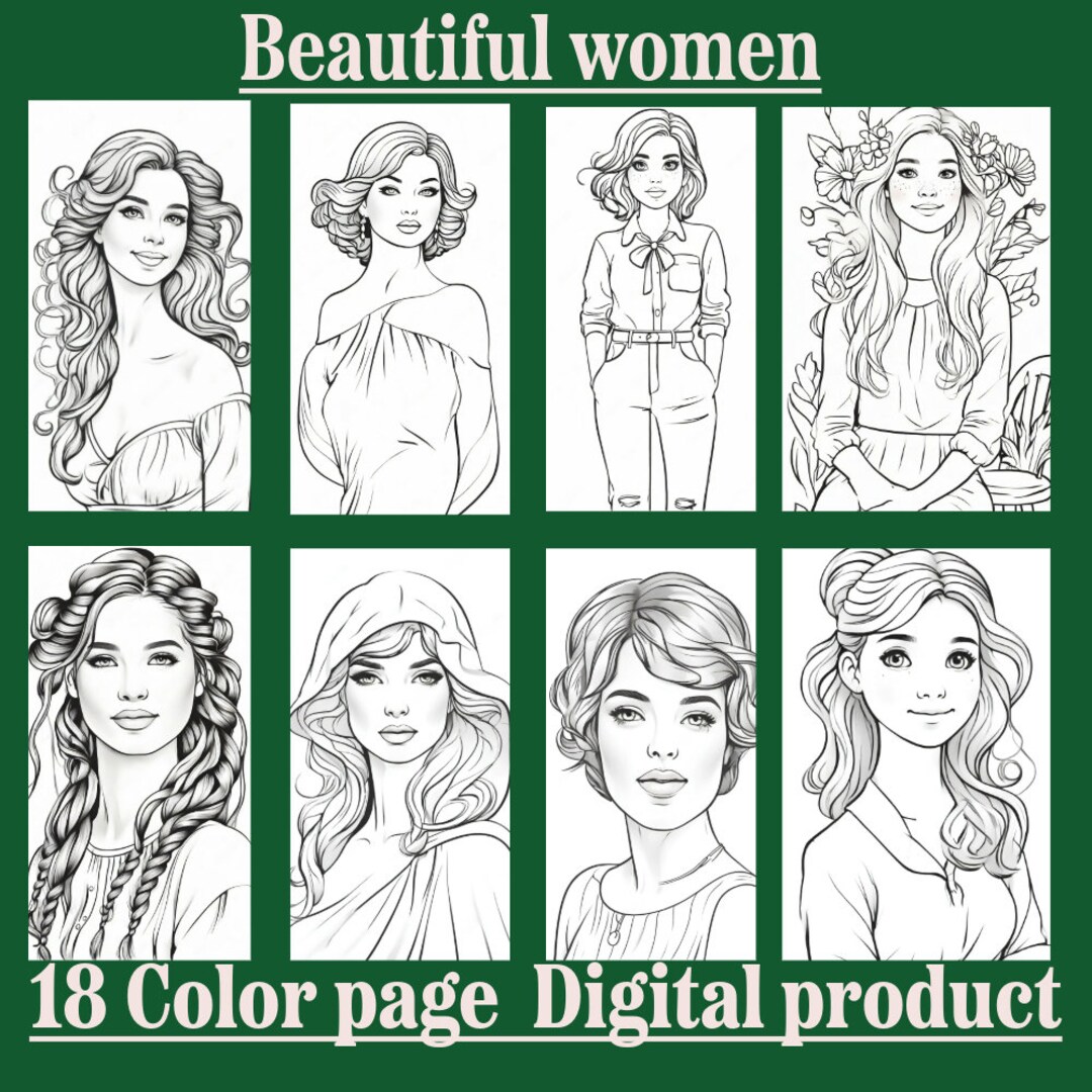 Woman Portrait Coloring Book – 18 Printable Pages, A4 (PDF Download) - Etsy