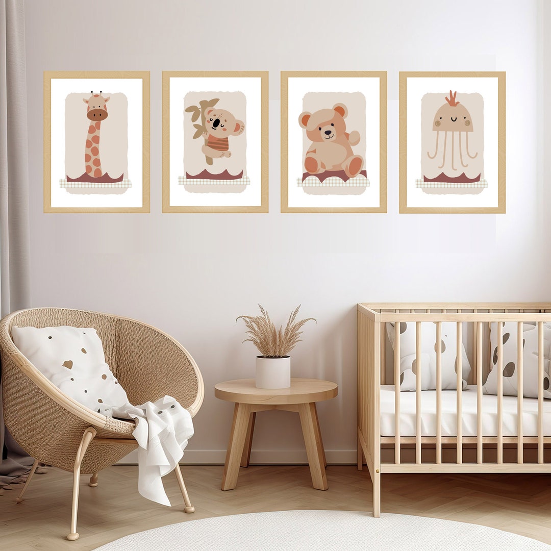 Set of Neutral Animal Wall Art, Kids Room Prints, Giraffe Art, Teddy ...