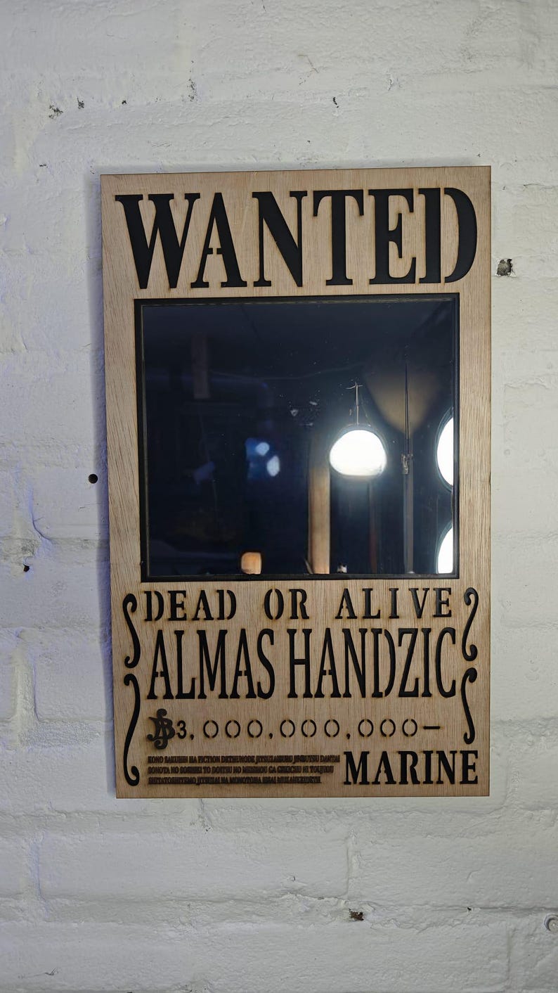 Personalized Wanted Poster Mirror – Custom Wooden Engraved Wall Decor ...