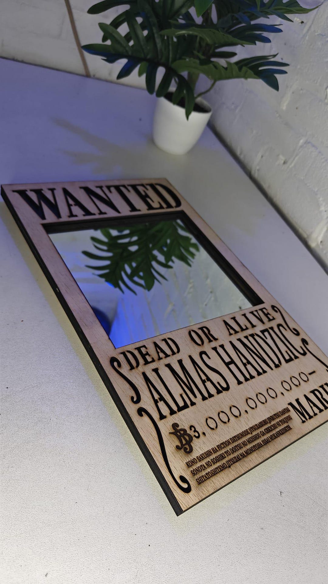 Personalized Wanted Poster Mirror – Custom Wooden Engraved Wall Decor ...
