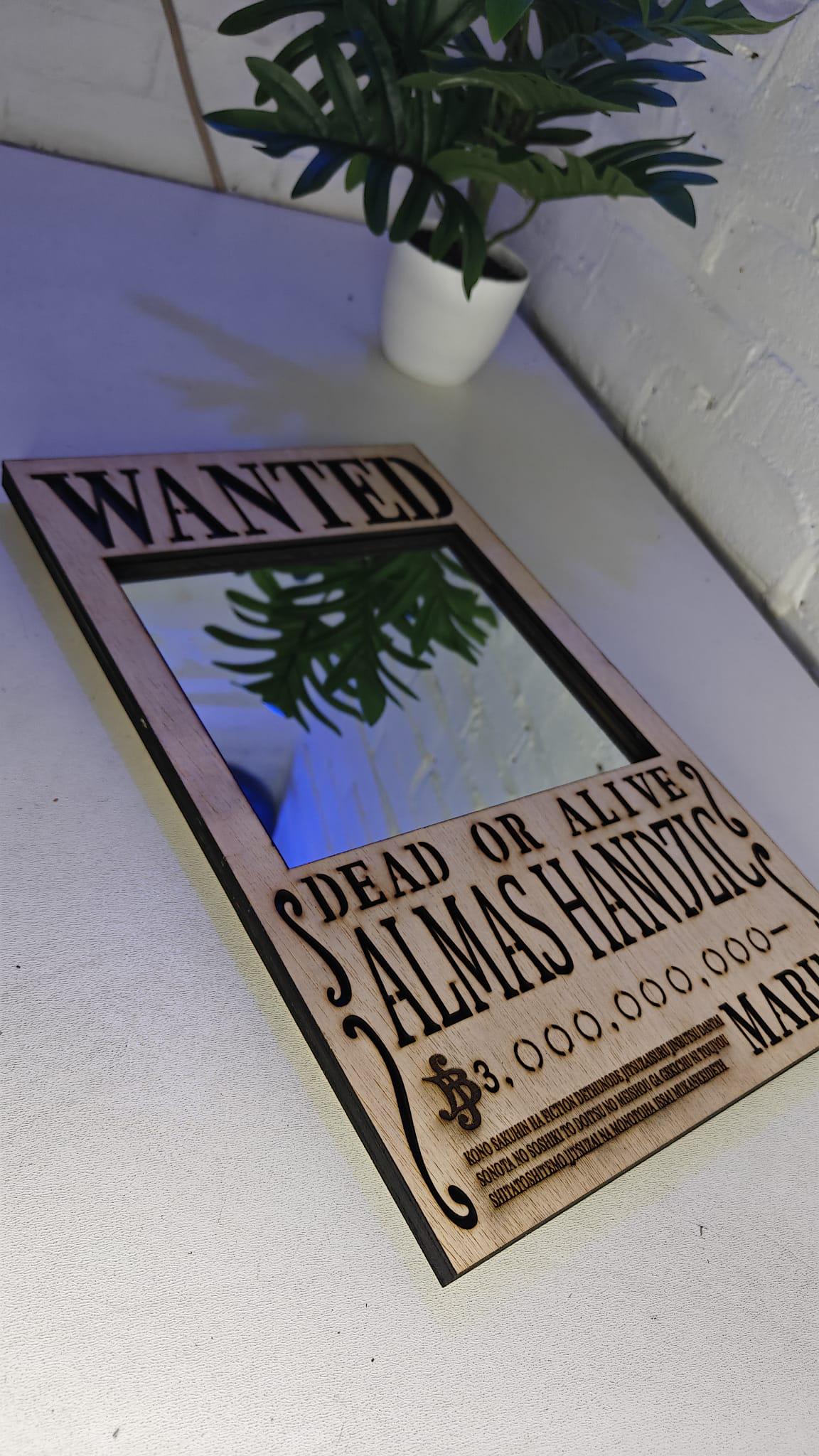 Personalized Wanted Poster Mirror – Custom Wooden Engraved Wall Decor ...