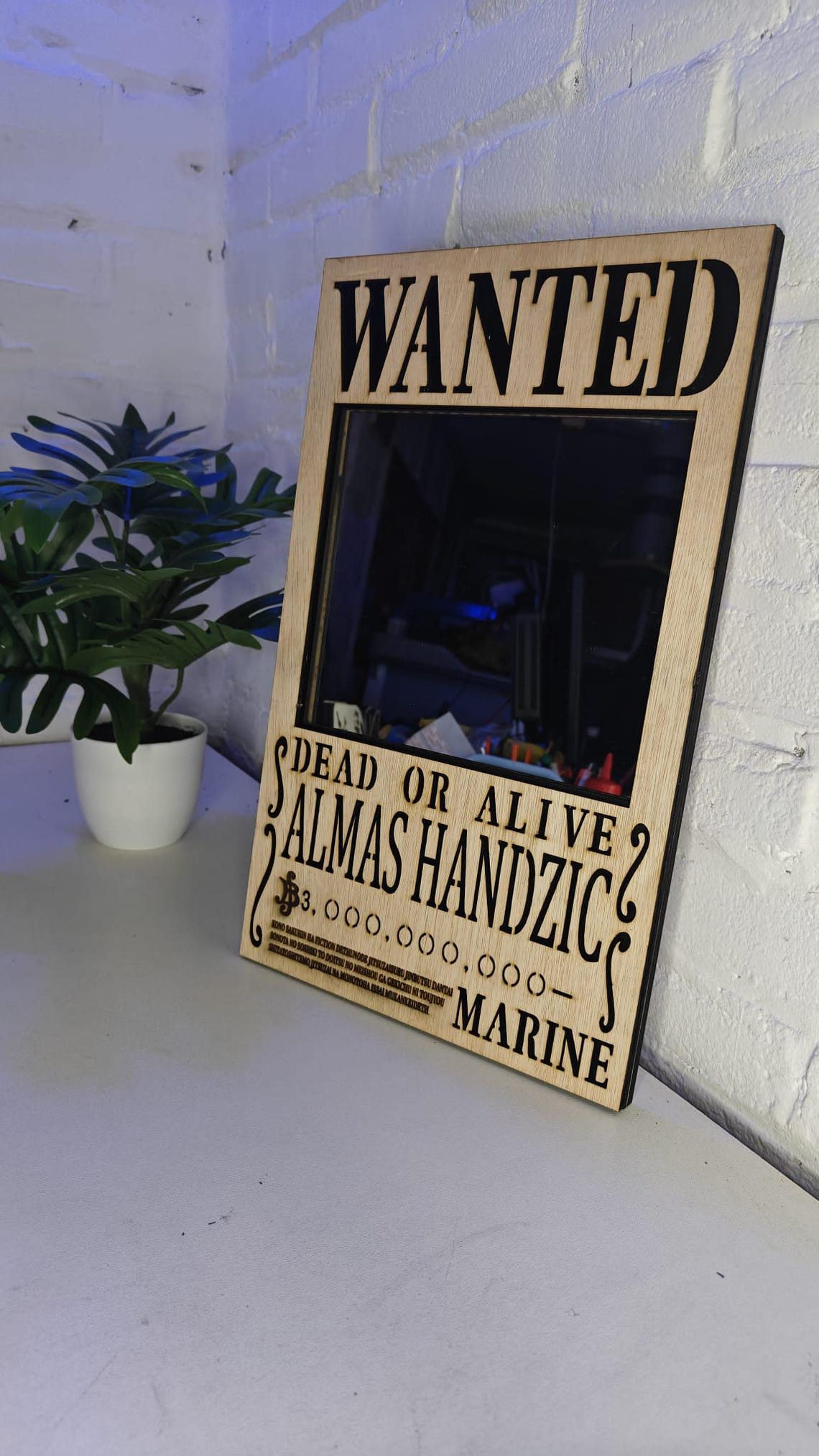 Personalized Wanted Poster Mirror – Custom Wooden Engraved Wall Decor ...