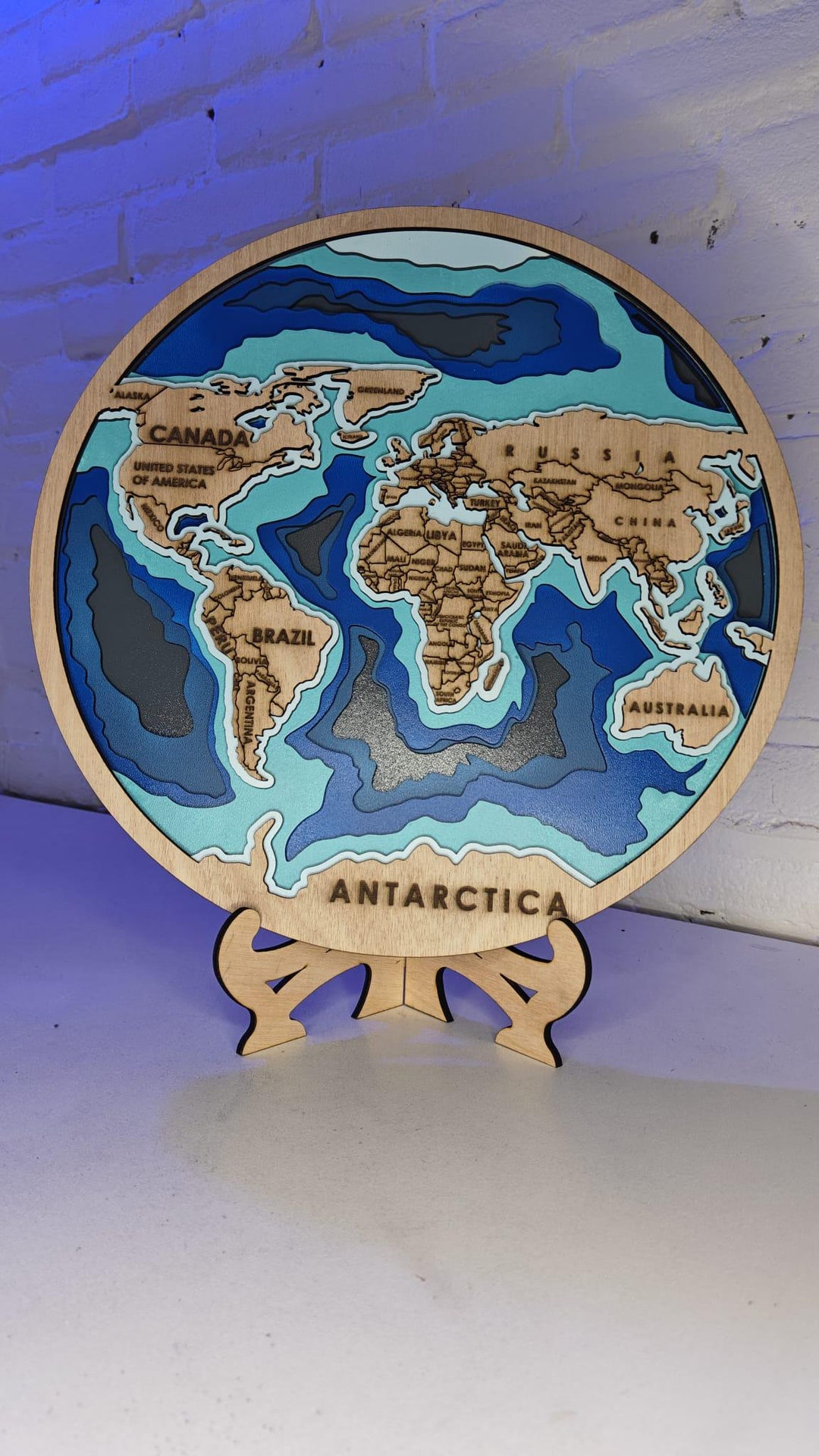Wooden World Map Engraving With Depth Effect - Etsy