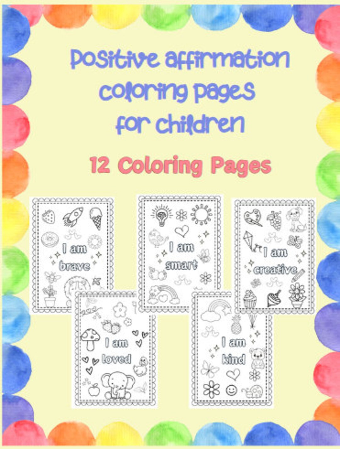 Positive Affirmation Coloring Pages for Children - Etsy