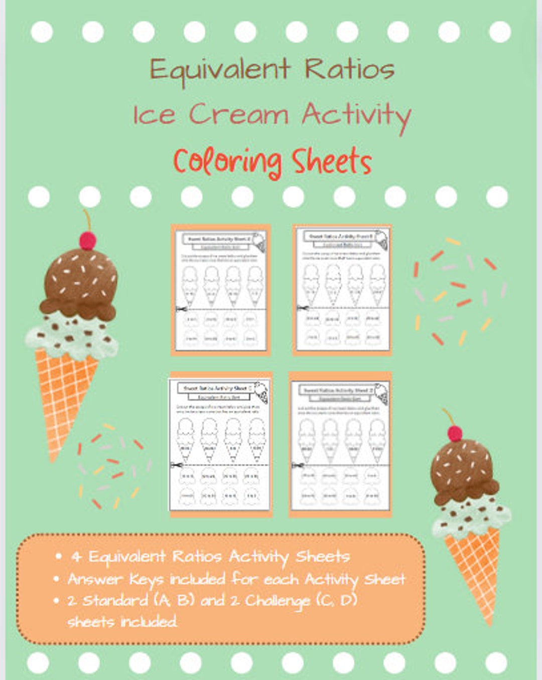Equivalent Ratios Ice Cream Activity Coloring Pages - Etsy