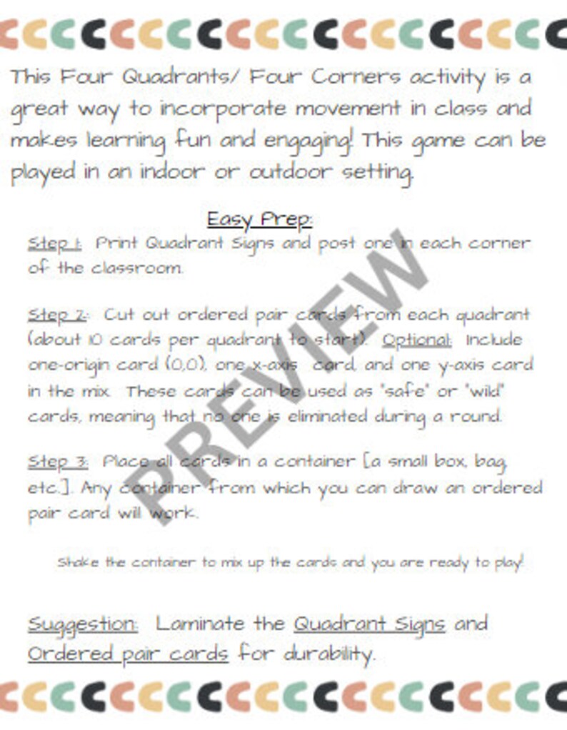 Four Quadrants Four Corners INDOOR or OUTDOOR Math Game - Etsy