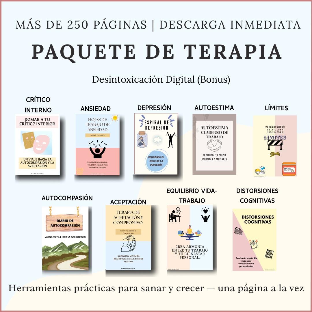 Spanish Therapy Workbook Bundle PDF | CBT, ACT, Anxiety, Self-esteem ...