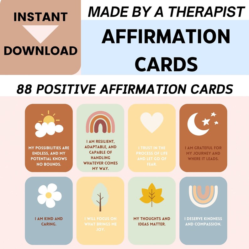 Positive Affirmation Flash Cards for Self-esteem, Confidence, and ...
